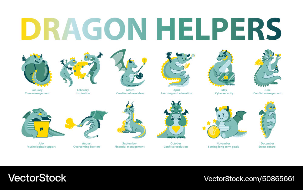 Dragon helpers set Royalty Free Vector Image - VectorStock