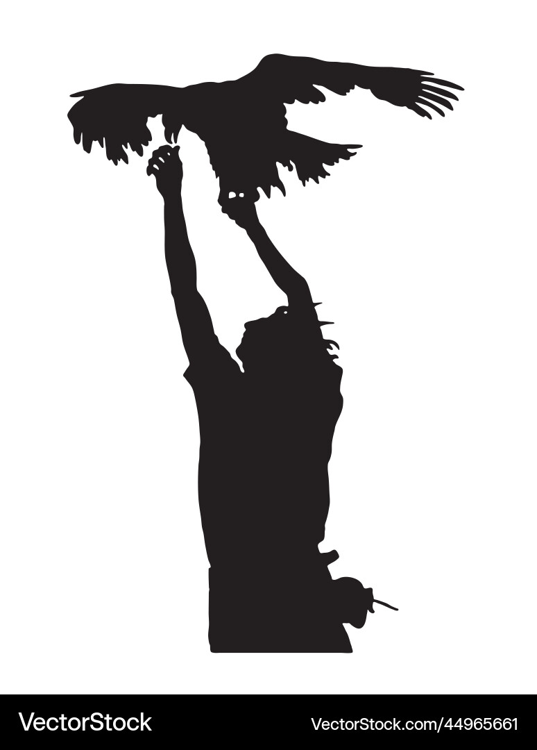 Man catching buzzard bird silhouette common Vector Image