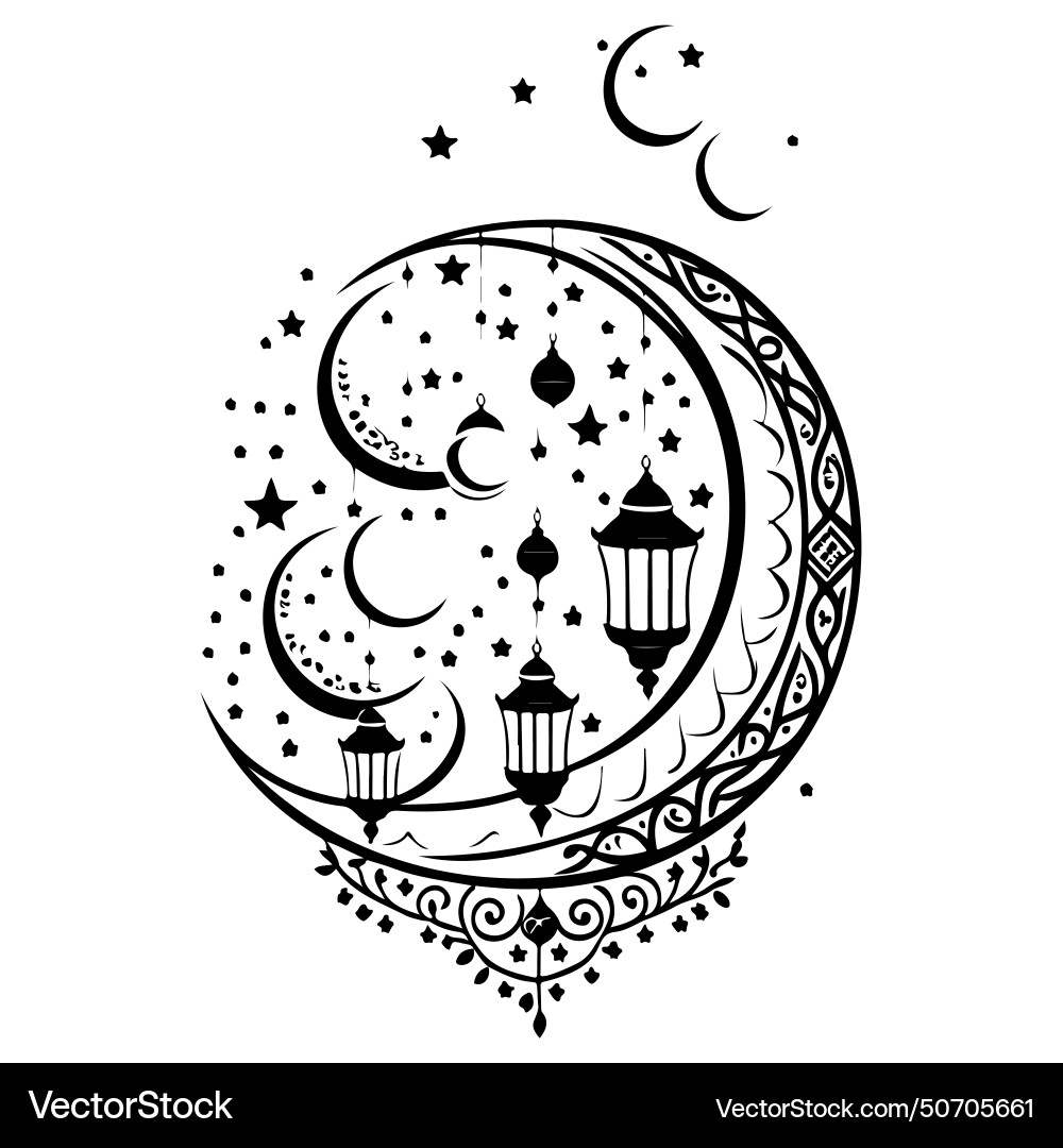 Ramadan crescent lantern moon sketch hand draw Vector Image