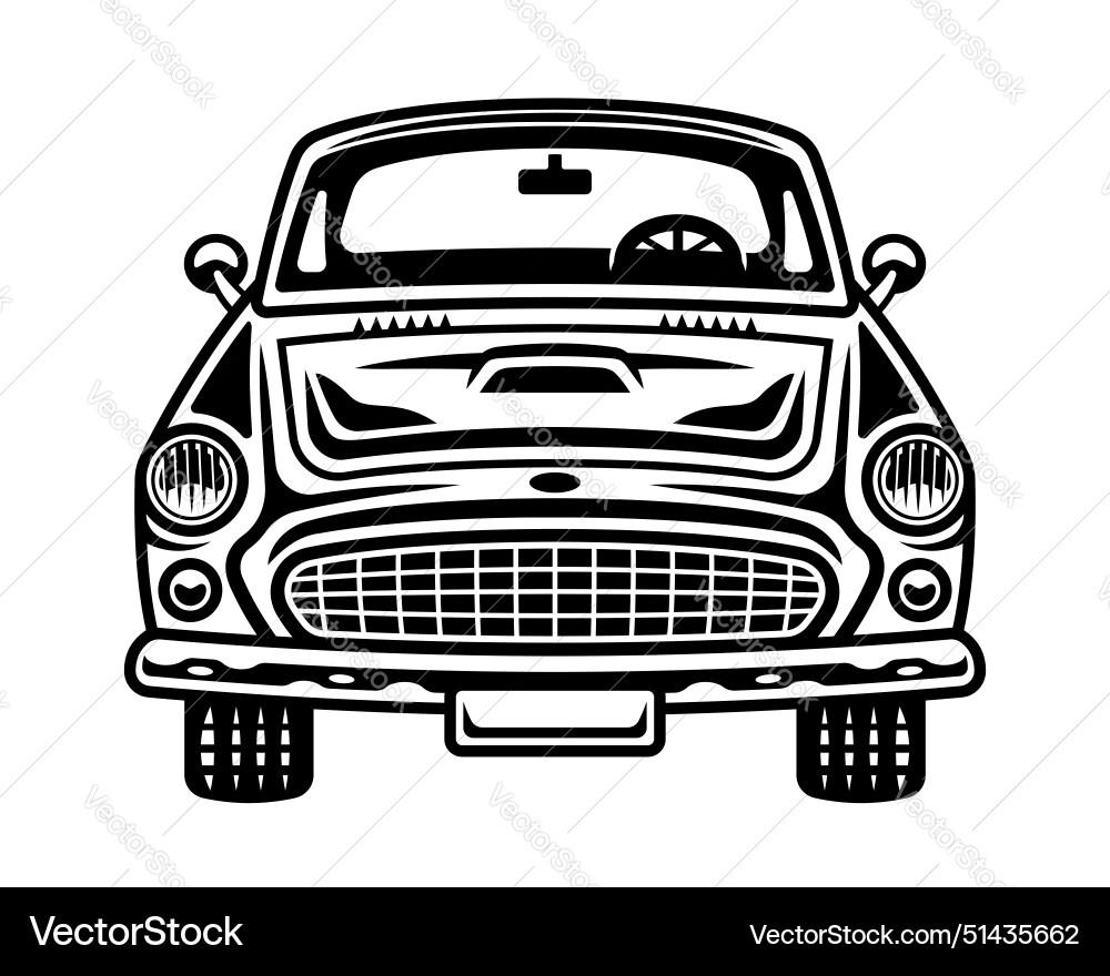 Classic car front view monochrome Royalty Free Vector Image