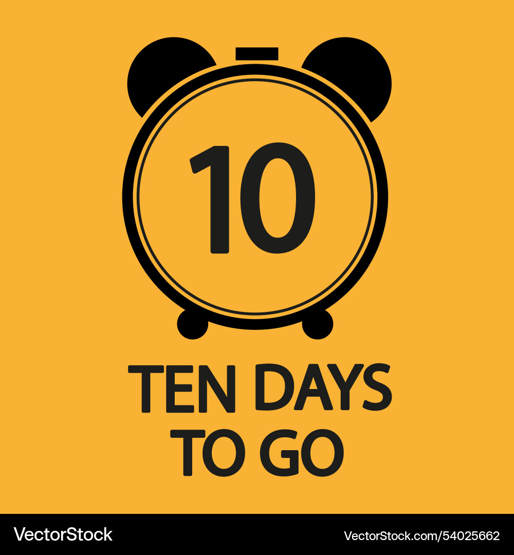 Countdown clock icon number ten bold yellow flat Vector Image