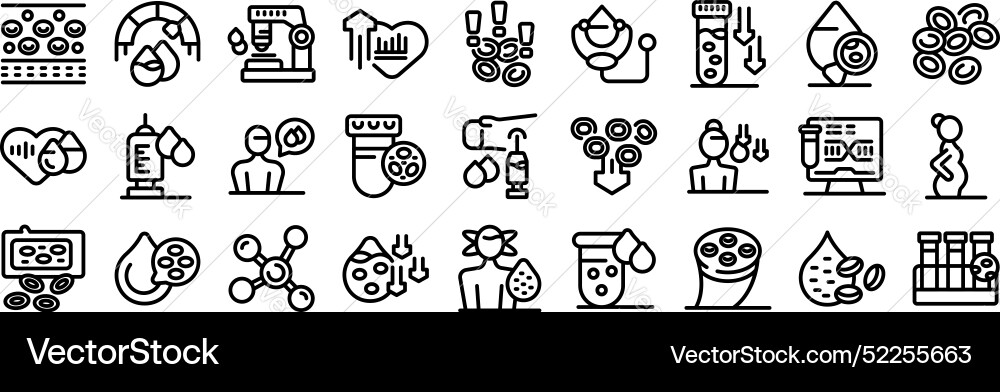 Anemia icons set scientists studying Royalty Free Vector