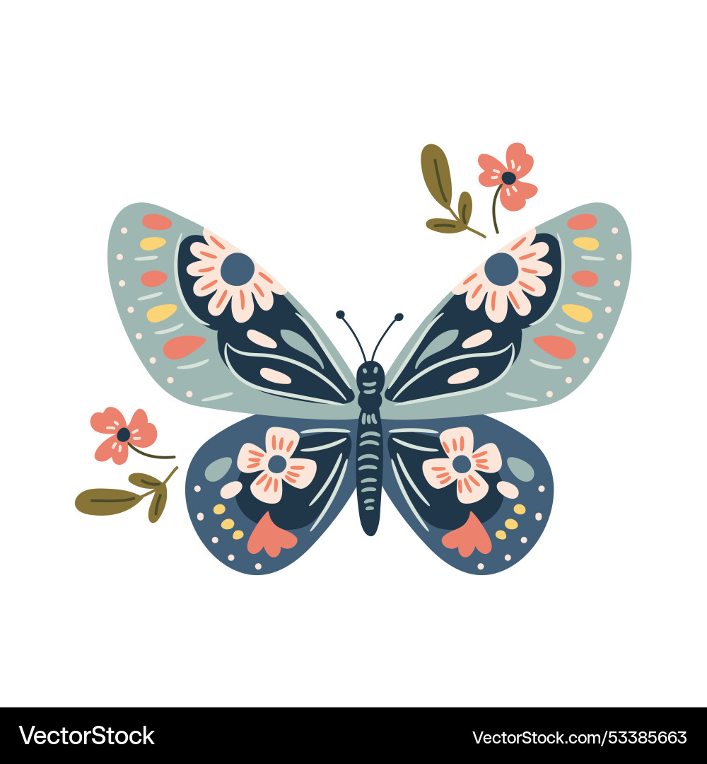 Beautiful butterfly with flowers Royalty Free Vector Image