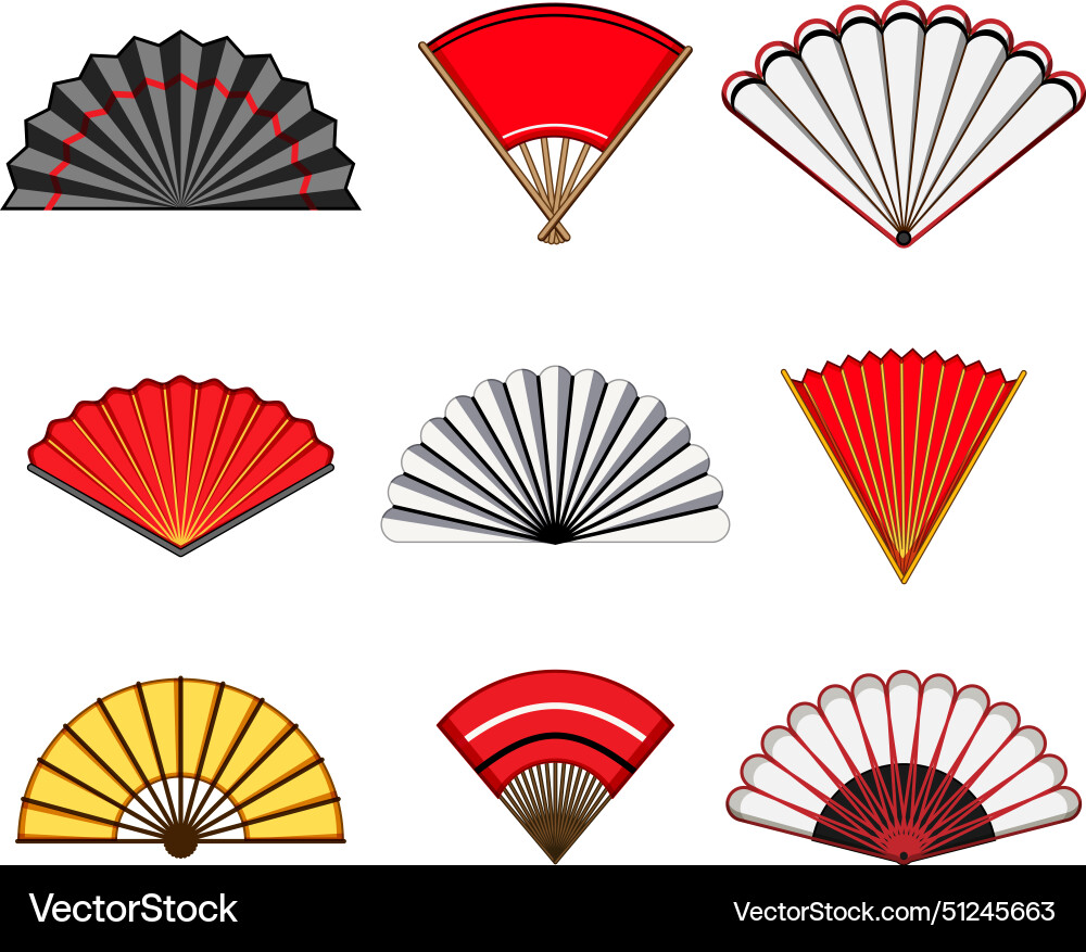 Chinese fan set cartoon Royalty Free Vector Image