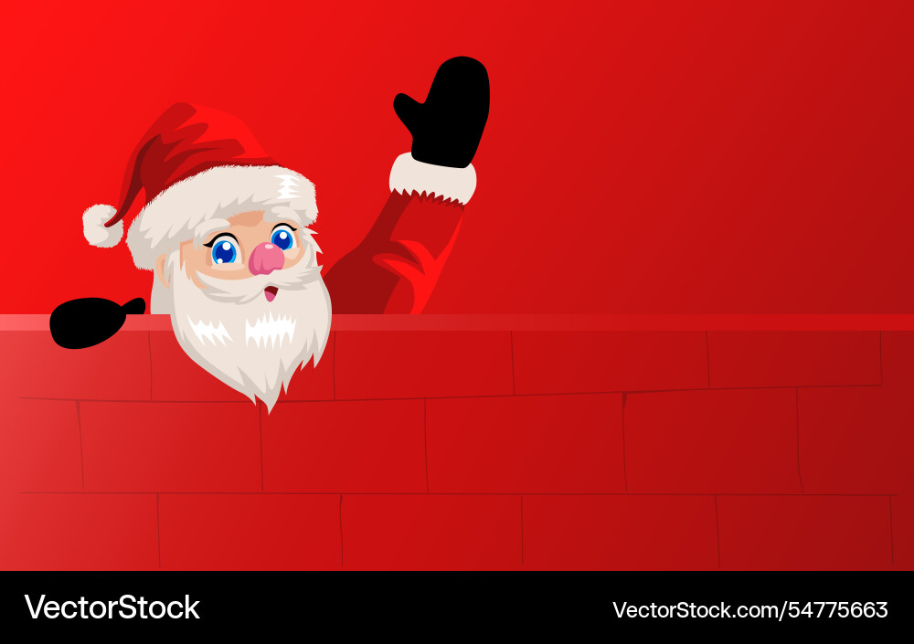 Christmas cartoon peeping santa wall Royalty Free Vector