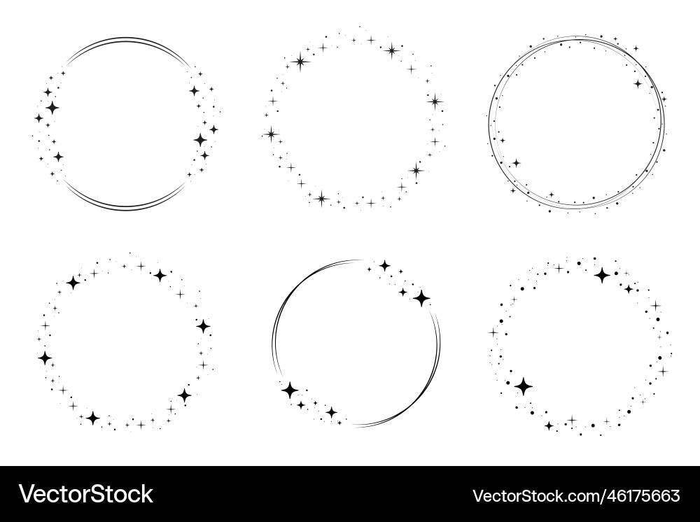 Circle star border frame set sparkle Royalty Free Vector