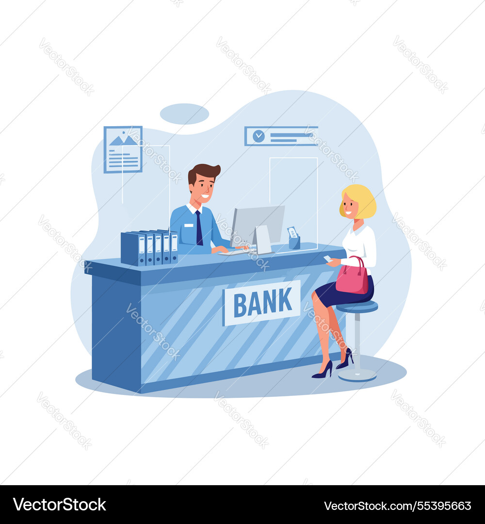 Customer visiting bank with teller helping – Royalty-Free Vector ...