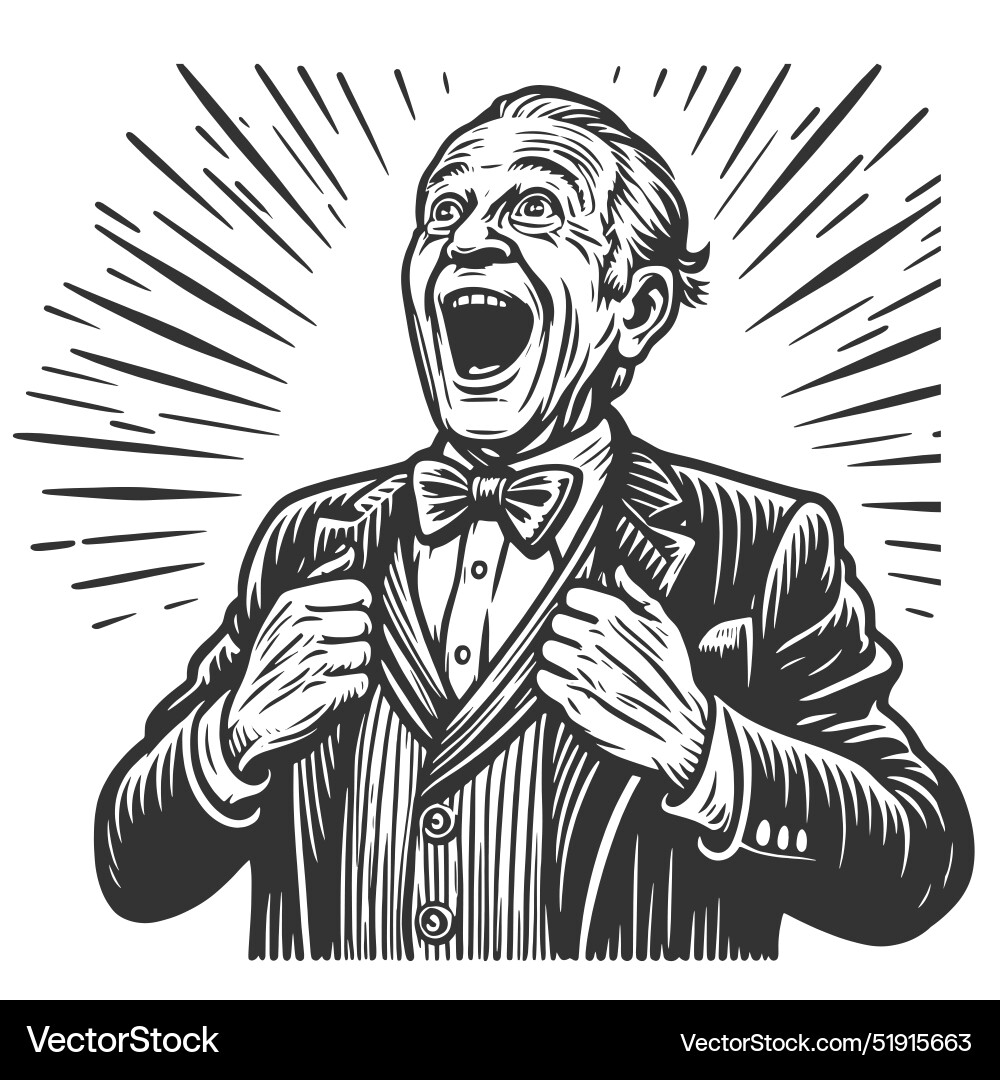 Elated elderly man in suit celebrating Royalty Free Vector