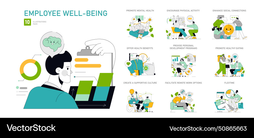 Employee well-being set Royalty Free Vector Image