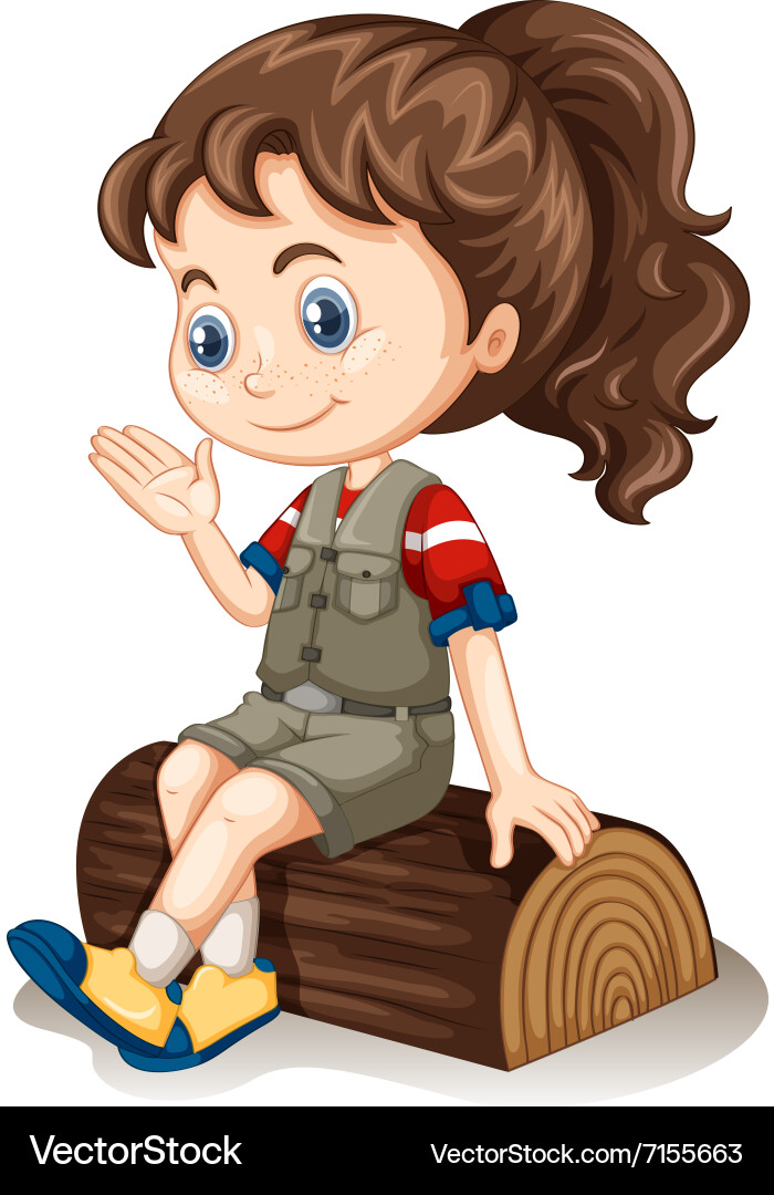 Little girl sitting on log Royalty Free Vector Image