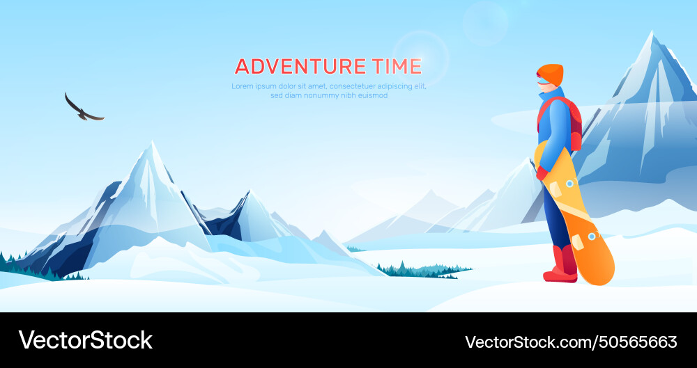 Winter ski resort poster with adventure time Vector Image