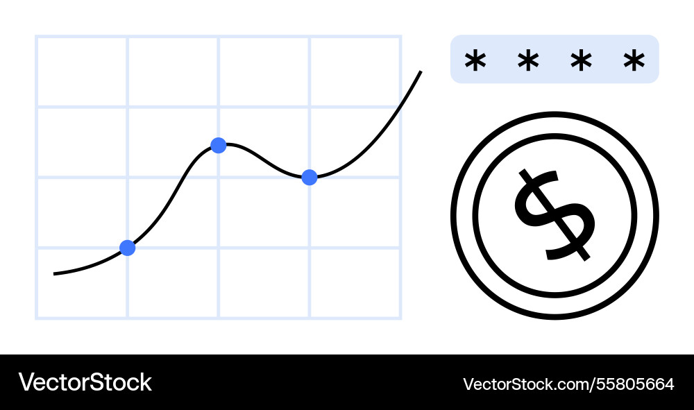 Financial growth chart with data points alongside Vector Image