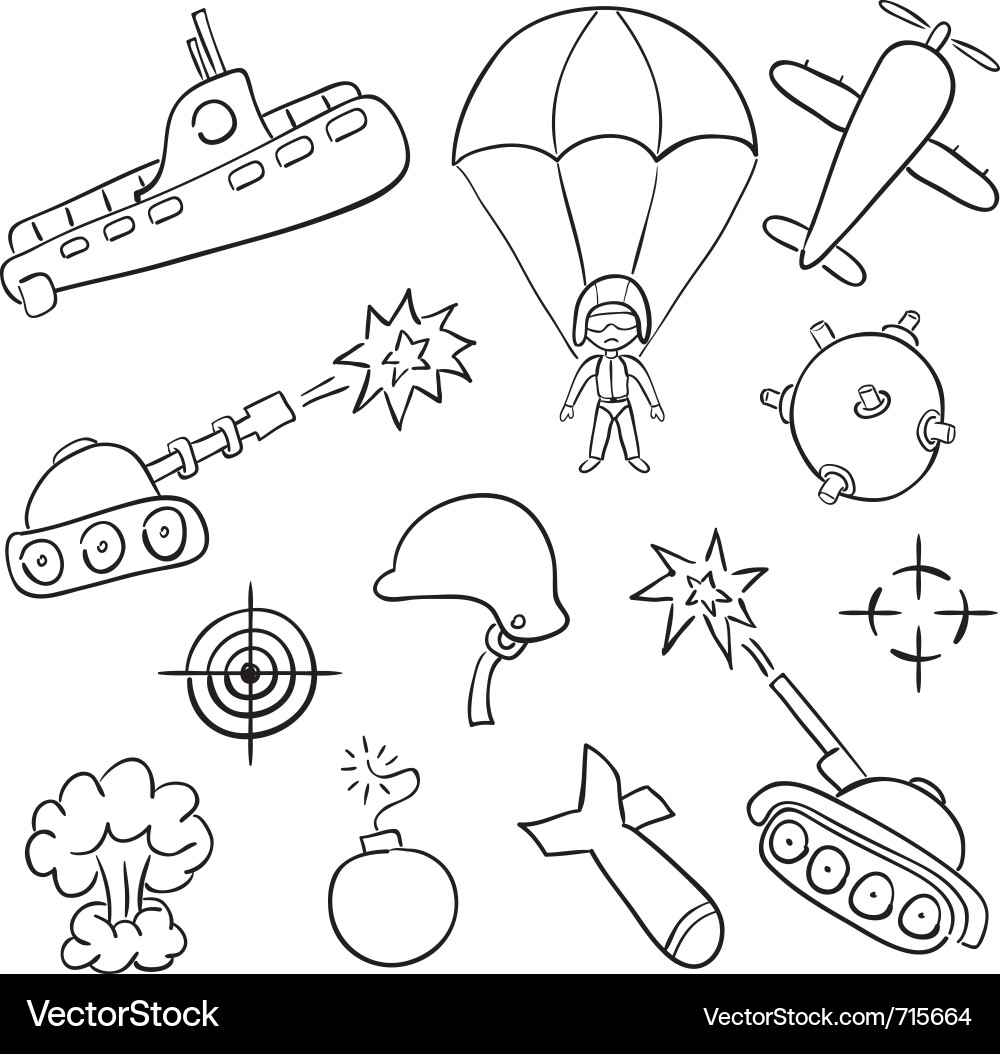 Hand-drawn doodles on the war themes Royalty Free Vector
