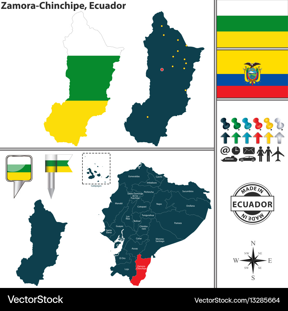 Map of zamora chinchipe ecuador Royalty Free Vector Image