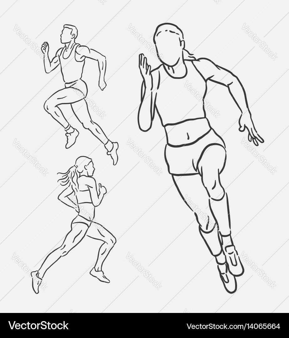 Running Figures - Male & Female Sketches Vector Image