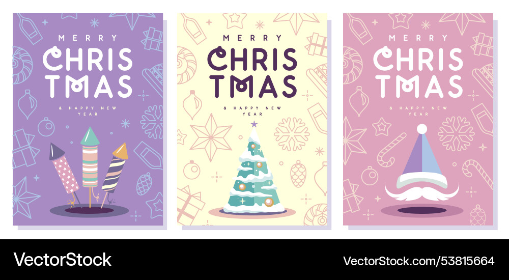 Set of merry christmas and new year greeting cards