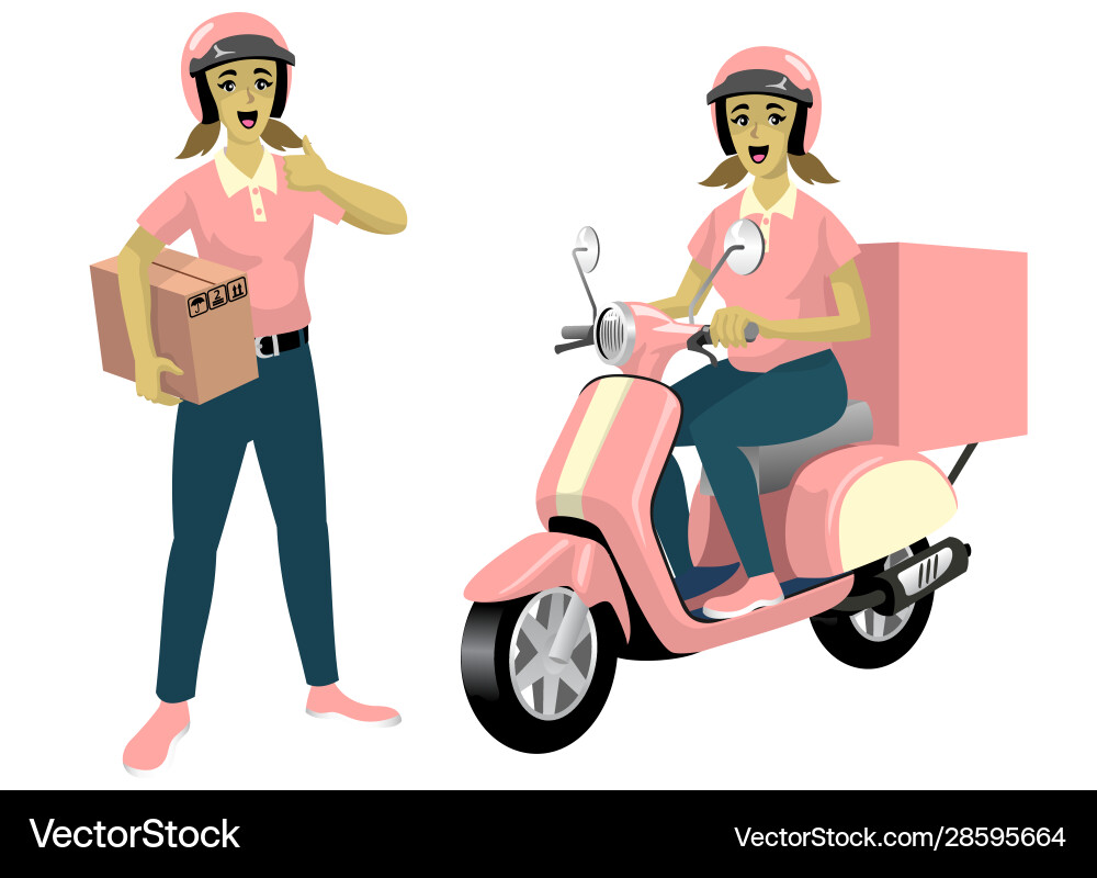 Set women courier worker with her scooter Vector Image