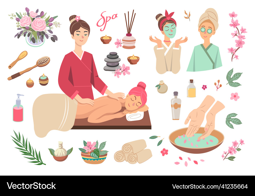 Spa Wellness Cartoon Set Royalty Free Vector Image
