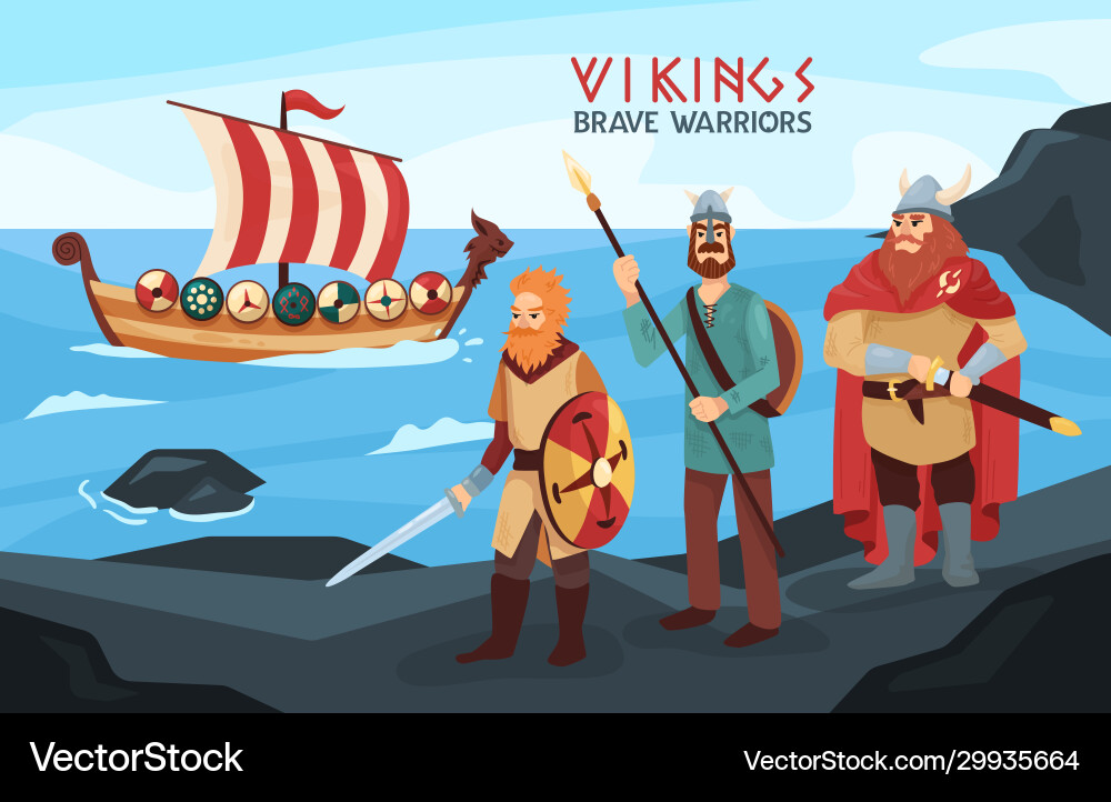 Viking longship flat Royalty Free Vector Image