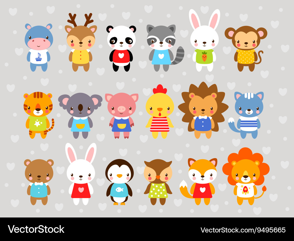 Adorable Cartoon Animal Set Royalty Free Vector Image