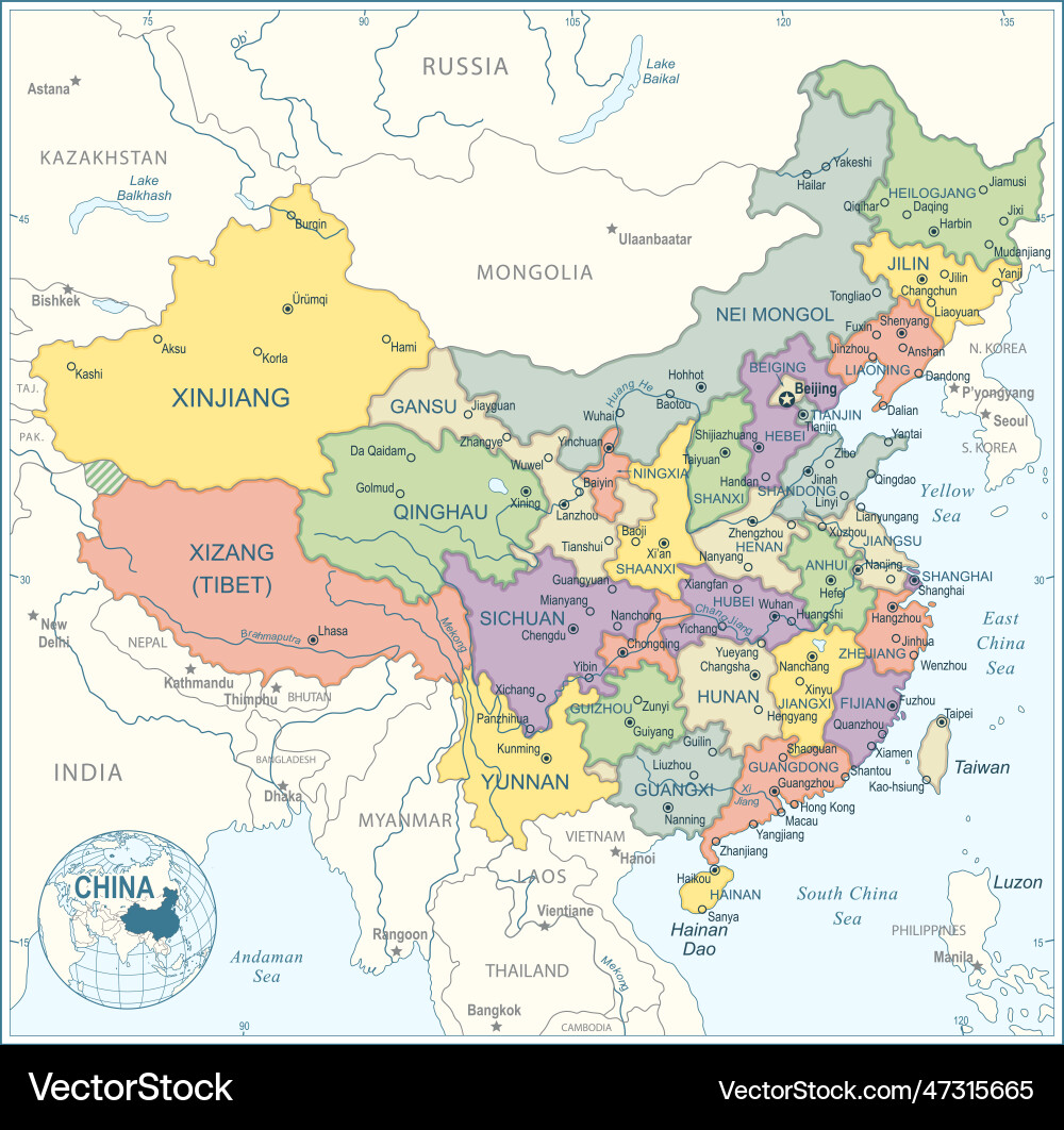 China map - highly detailed Royalty Free Vector Image