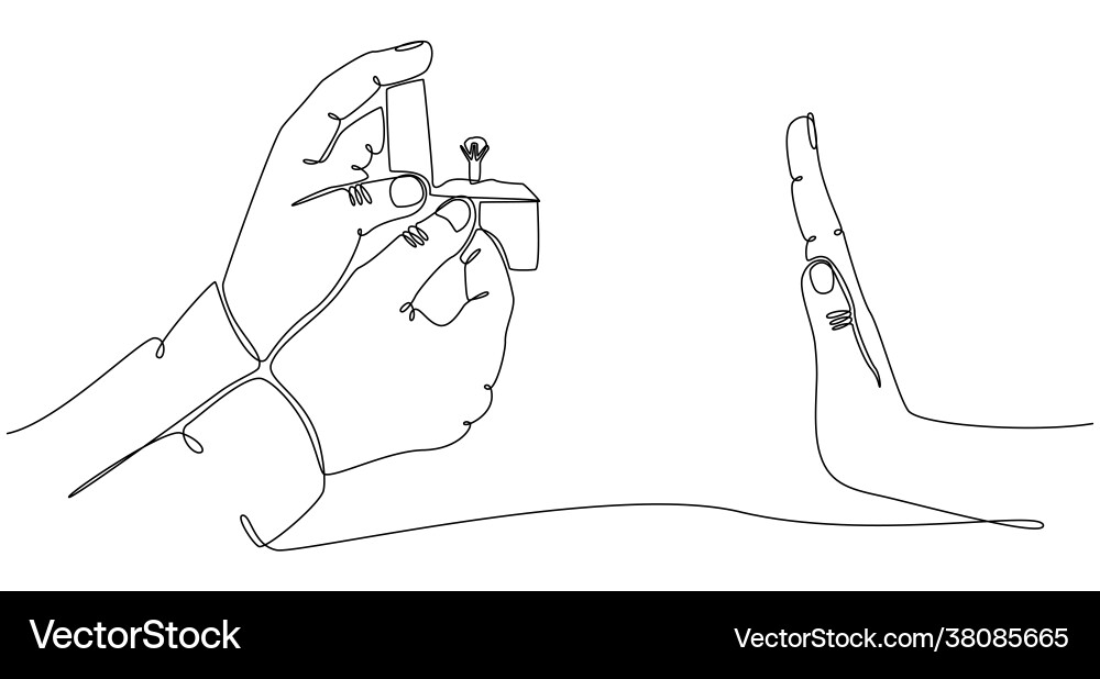 Continuous line drawing hands giving wedding Vector Image