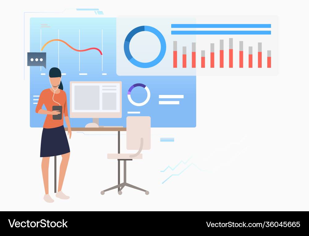Entrepreneur analyzing business data diagrams Vector Image