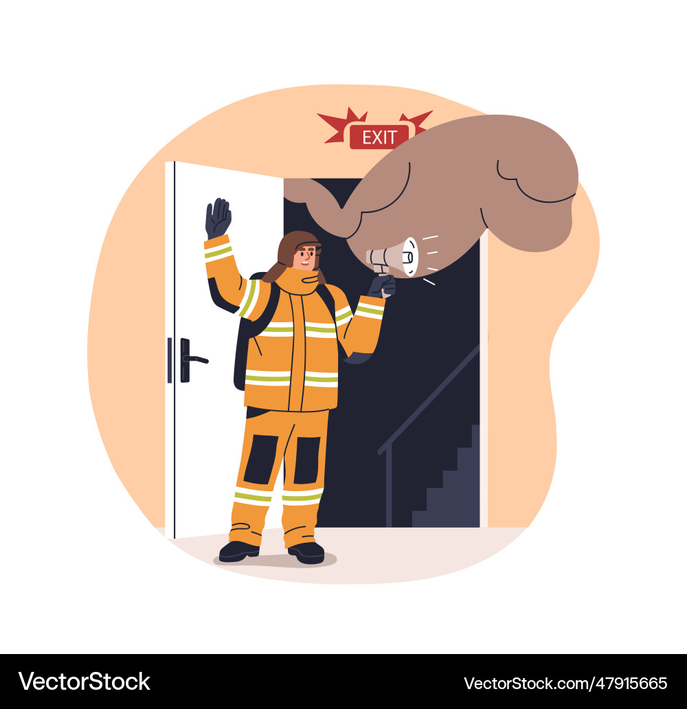 Firefighter Announcing Emergency Exit Royalty Free Vector