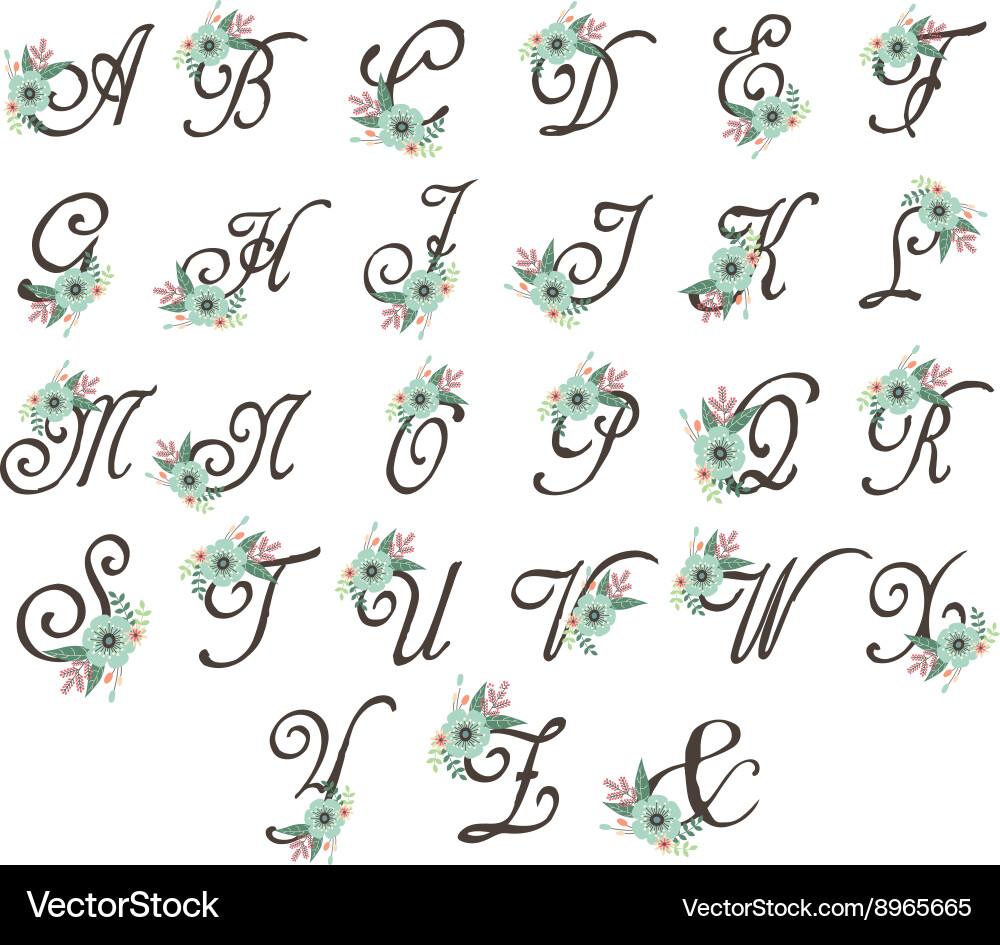 Floral monogram set flowers alphabet wedding font Vector Image