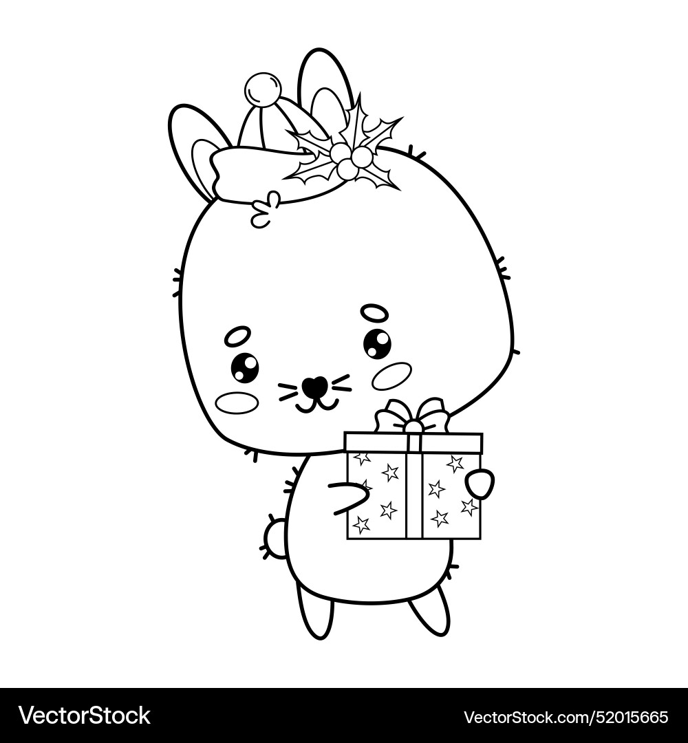 Outline christmas cute bunny in santa hat Vector Image
