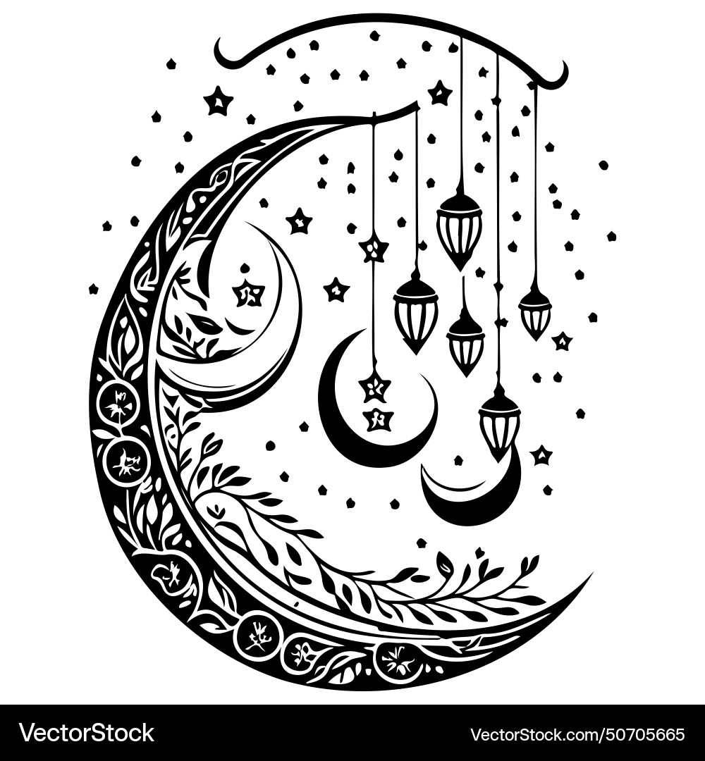Ramadan crescent lantern moon sketch hand draw Vector Image