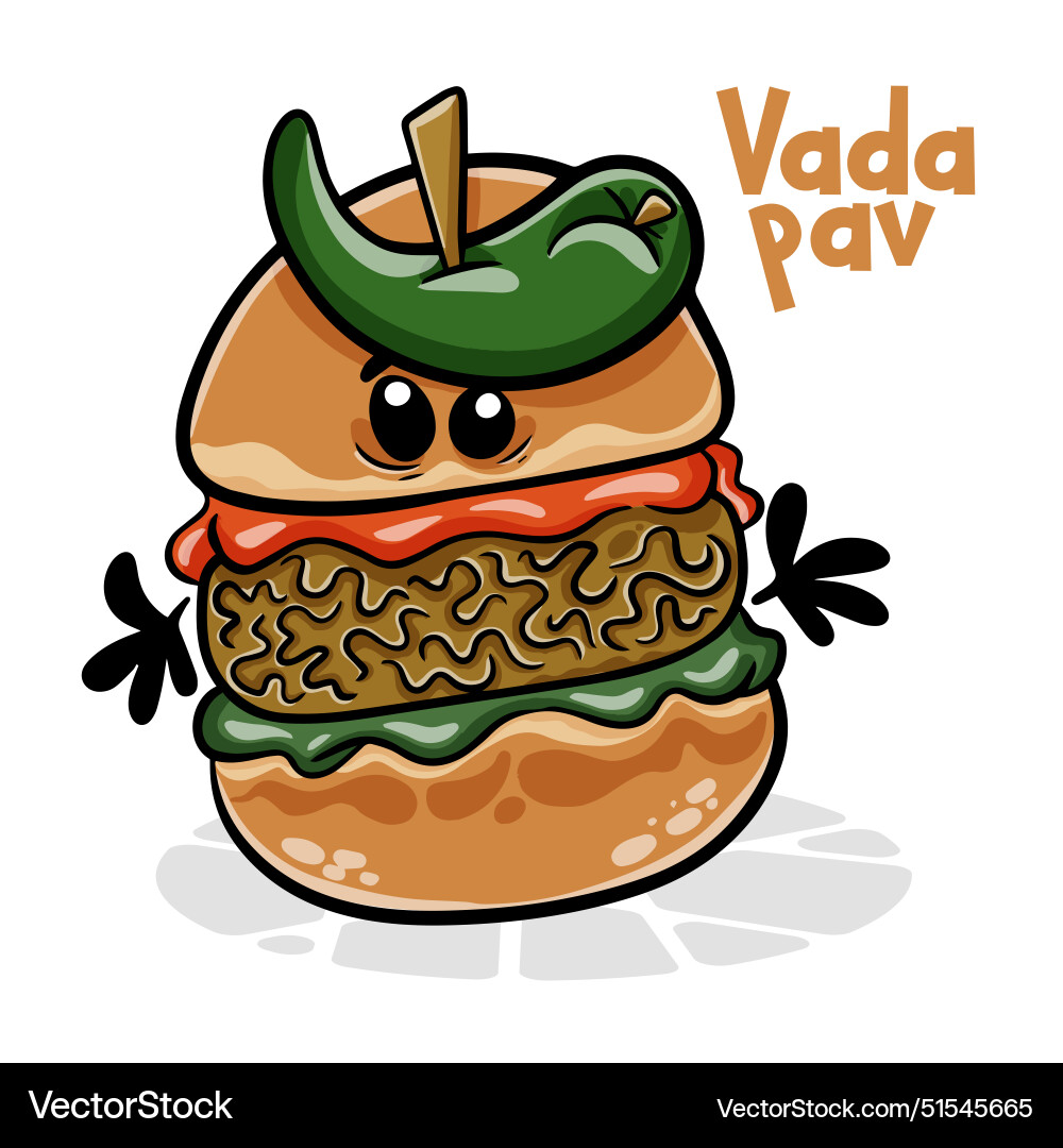 Vada pav funnny cartoon character isolated Vector Image