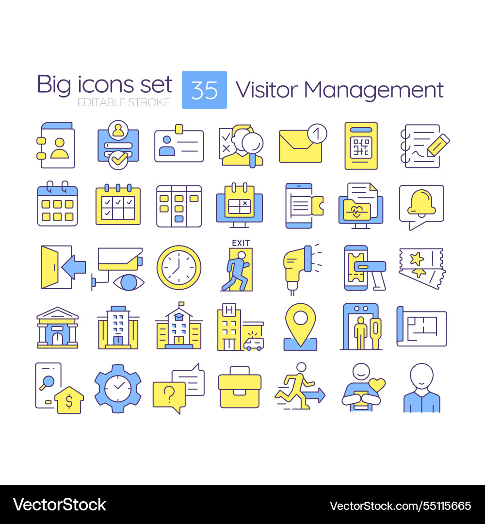Visitor management rgb color icons set Royalty Free Vector