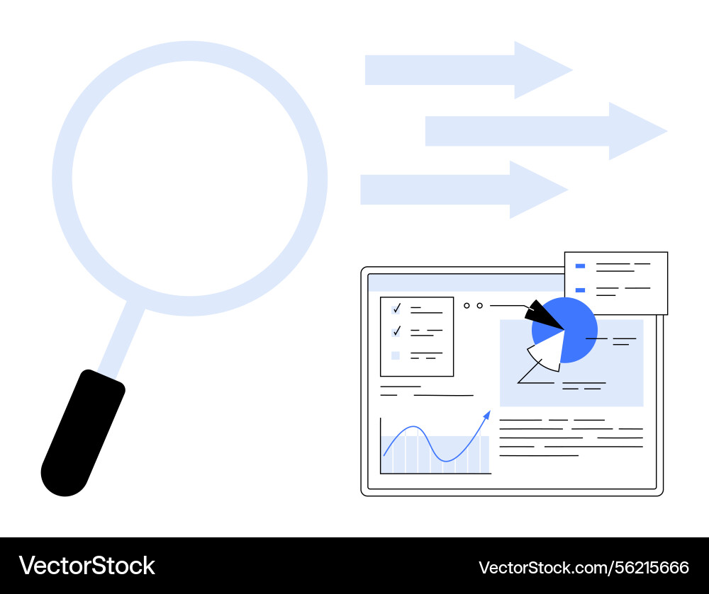 Data analysis process with magnifying glass Vector Image
