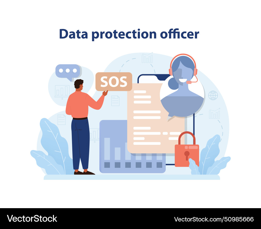 Data protection officer concept flat Royalty Free Vector