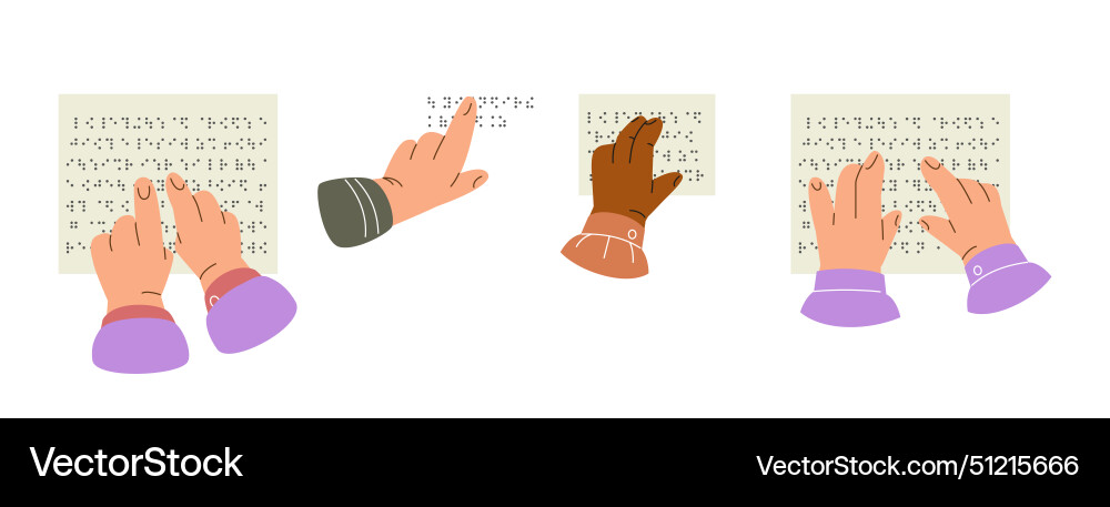Diverse hands reading braille set Royalty Free Vector Image