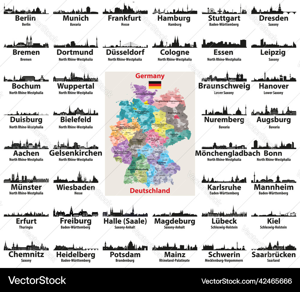 Germany map with largest cities skylines Vector Image