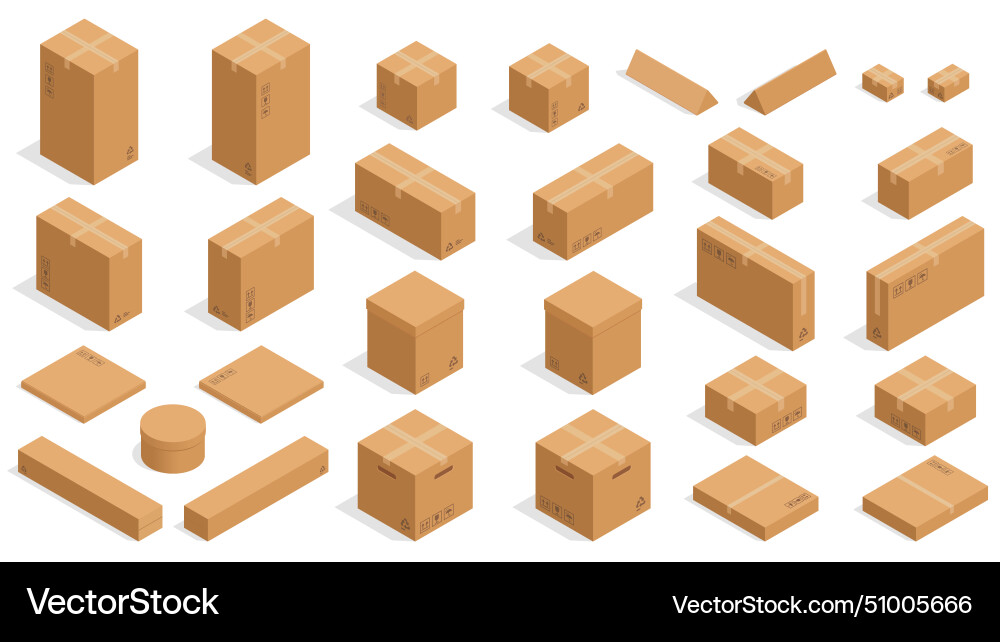 Isometric cardboard boxes square Royalty Free Vector Image