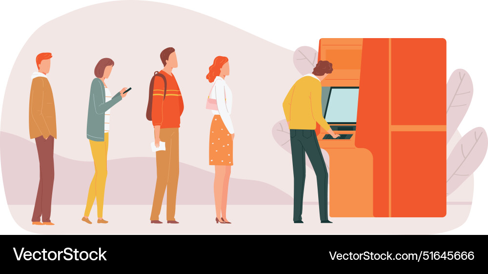 People queueing atm banking transaction flat Vector Image