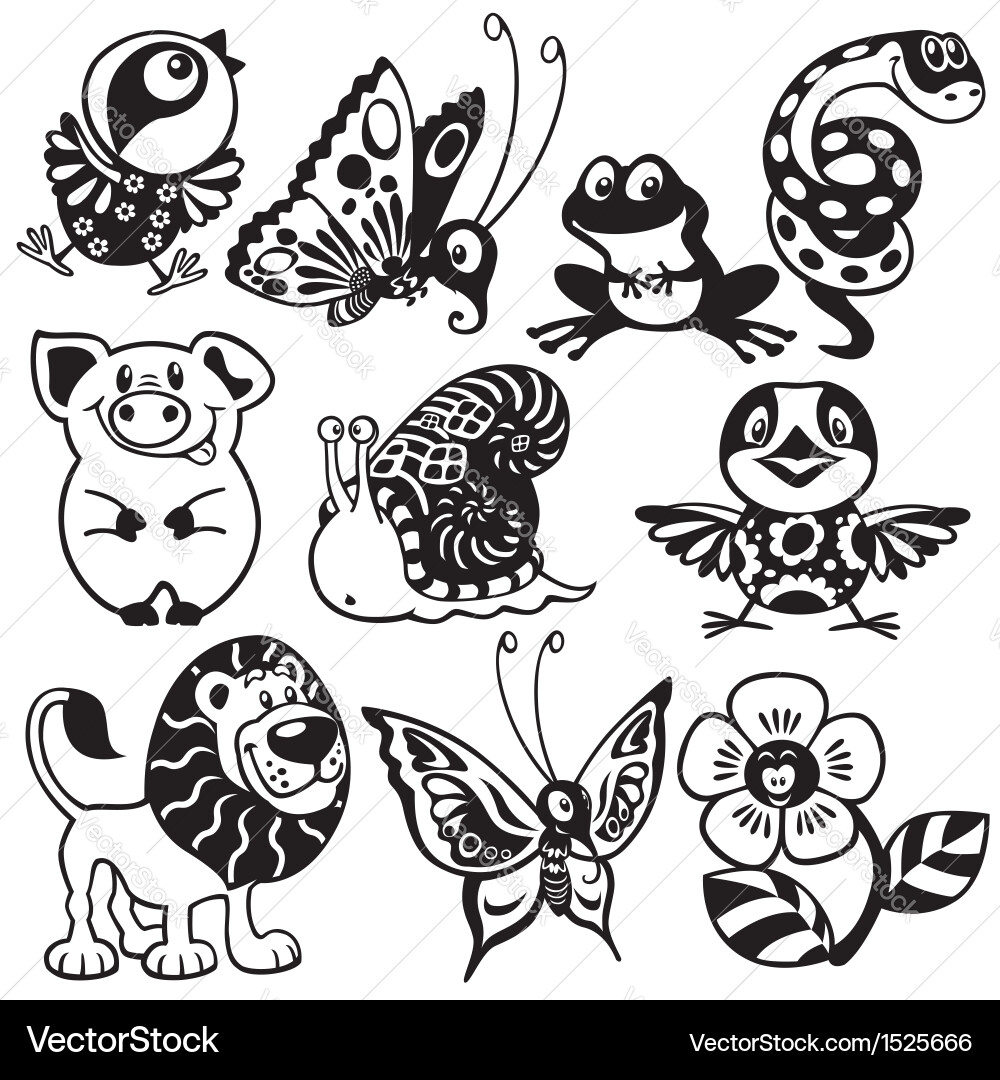 Set of black white animals for children Royalty Free Vector