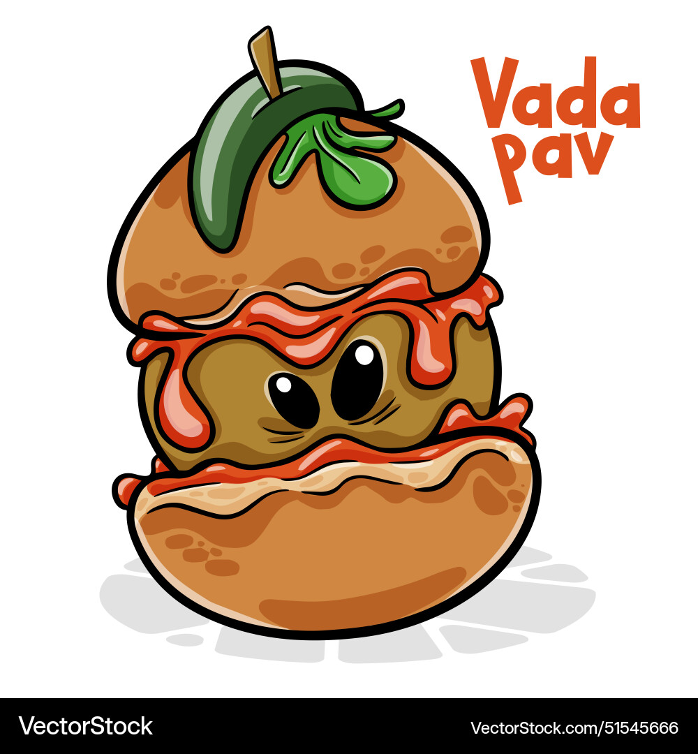 Vada pav funnny cartoon character isolated Vector Image