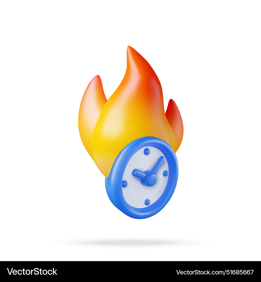 3d alarm clock in fire isolated on white Vector Image