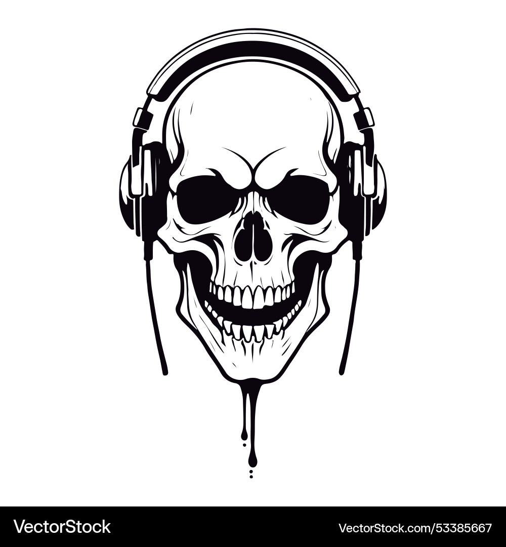 Black and white outline etching on a skull wearing