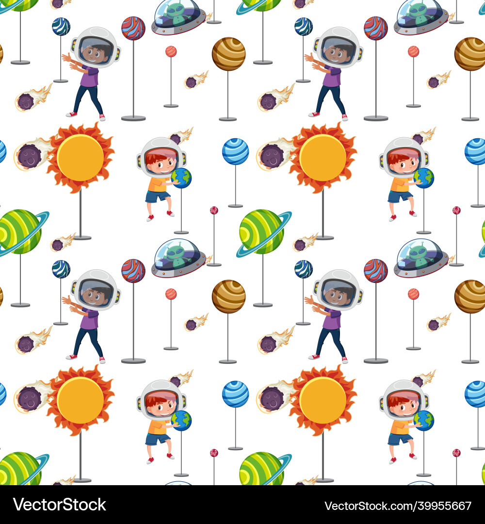 Children learning solar system seamless background
