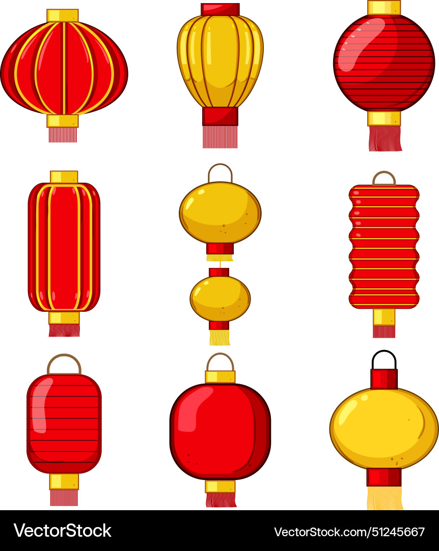 Chinese lamp set cartoon Royalty Free Vector Image
