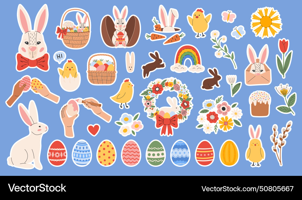 Easter sticker pack spring collection Royalty Free Vector