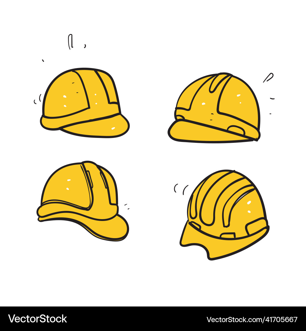 Hand drawn doodle yellow work helmet collection Vector Image