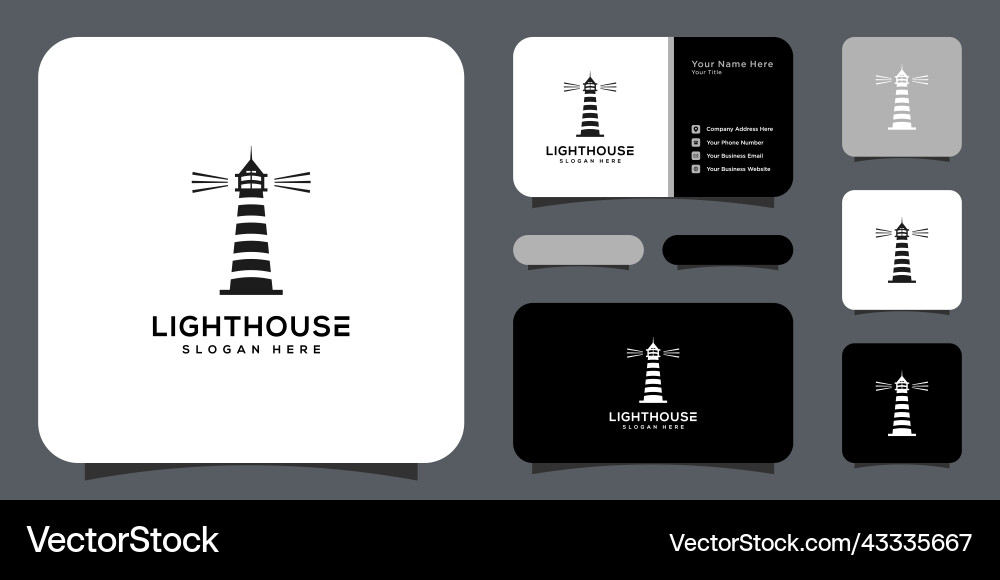 Lighthouse logo design and business card Vector Image