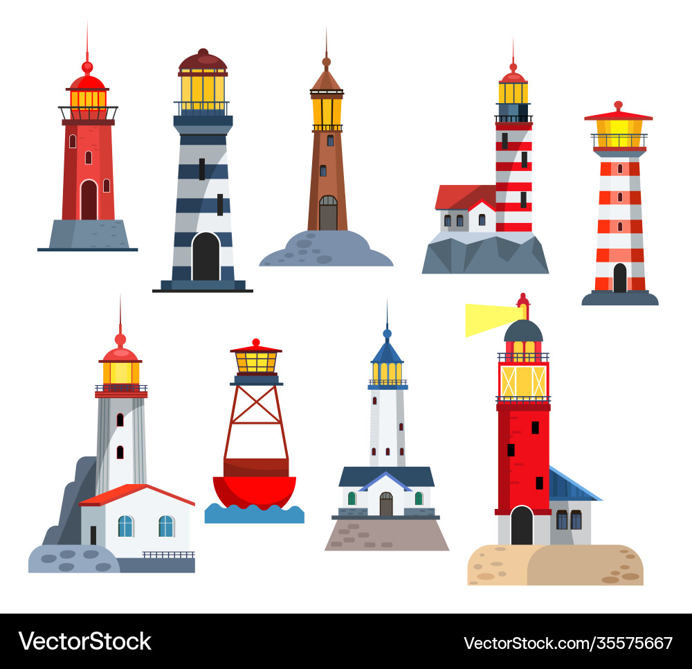 Lighthouse towers set Royalty Free Vector Image