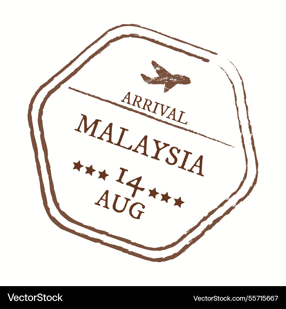 Malaysia arrival stamp design with flight icon Vector Image
